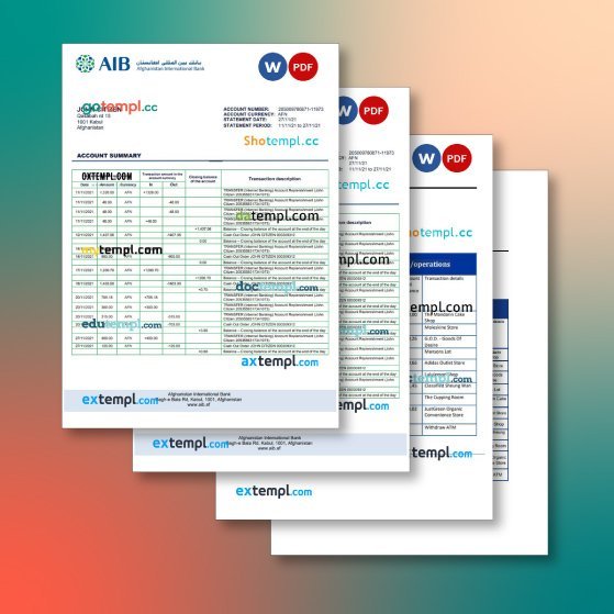 Afghanistan bank statement 4 templates in one catalogue – with lower price