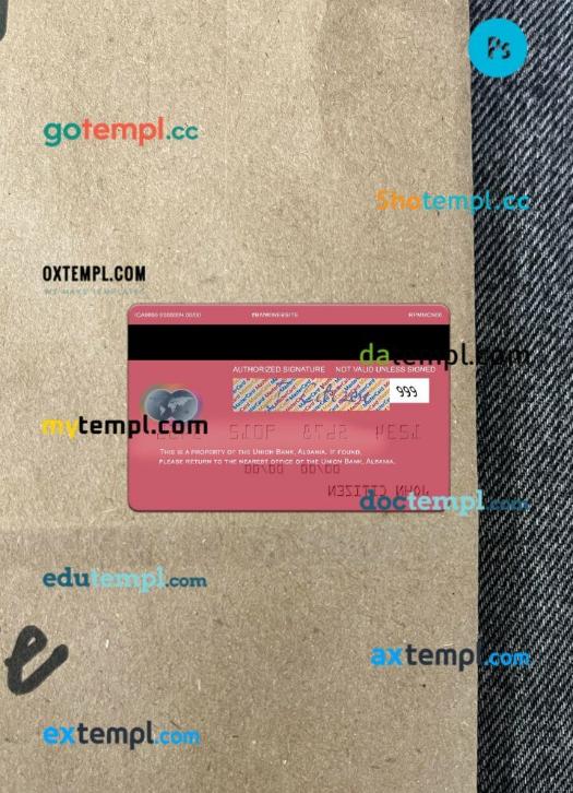 Albania Union Bank mastercard PSD scan and photo taken image, 2 in 1