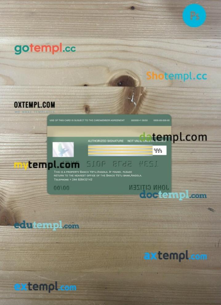 Angola Banco Yetu bank visa card PSD scan and photo-realistic snapshot ...