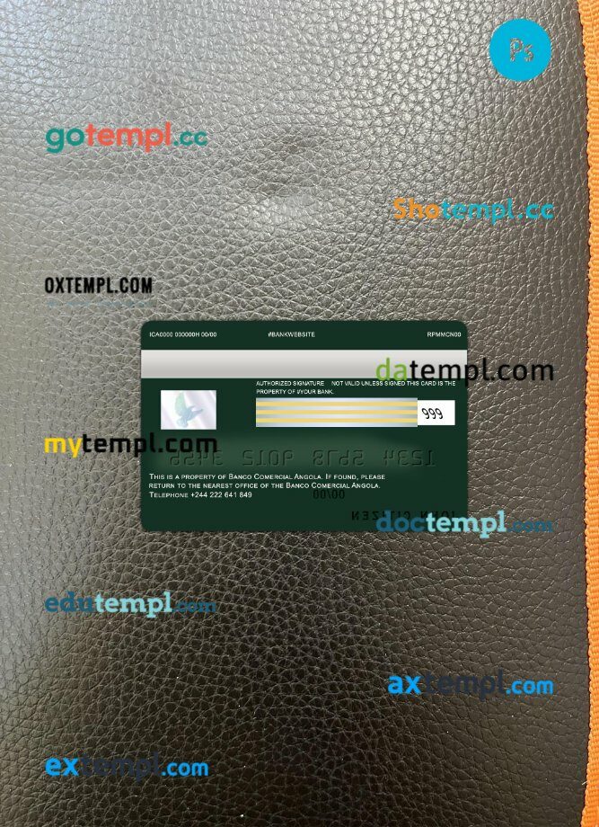Angola Comercial Bank visa card PSD scan and photo-realistic snapshot ...
