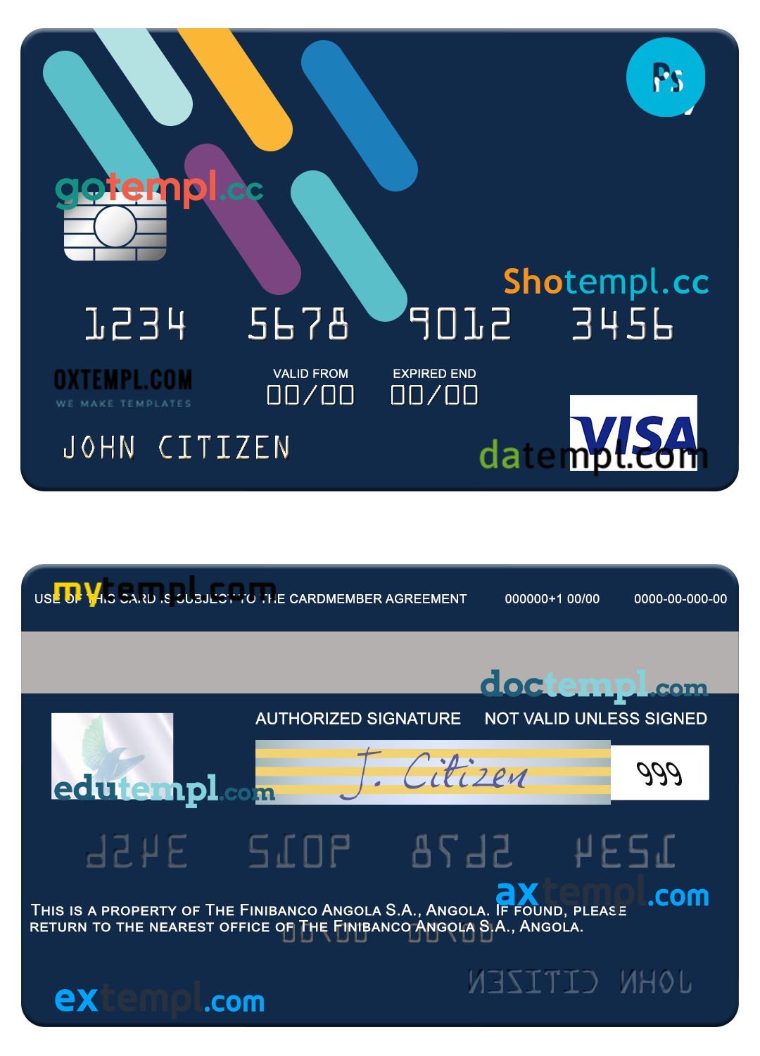 Angola Finibanco Angola S.A. visa card template in PSD format
