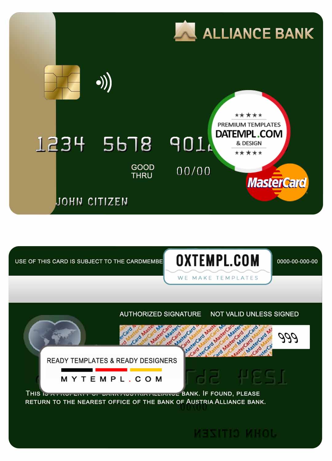 Austria Alliance bank mastercard template in PSD format, fully editable