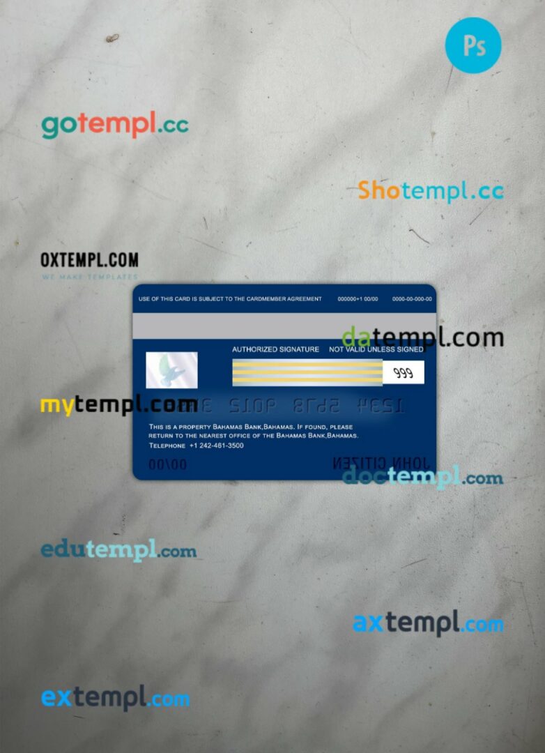 Bahamas bank of the bahamas visa card PSD scan and photo-realistic ...