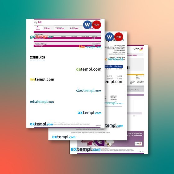 Bahrain utility bill 3 templates in one collection – with price cut