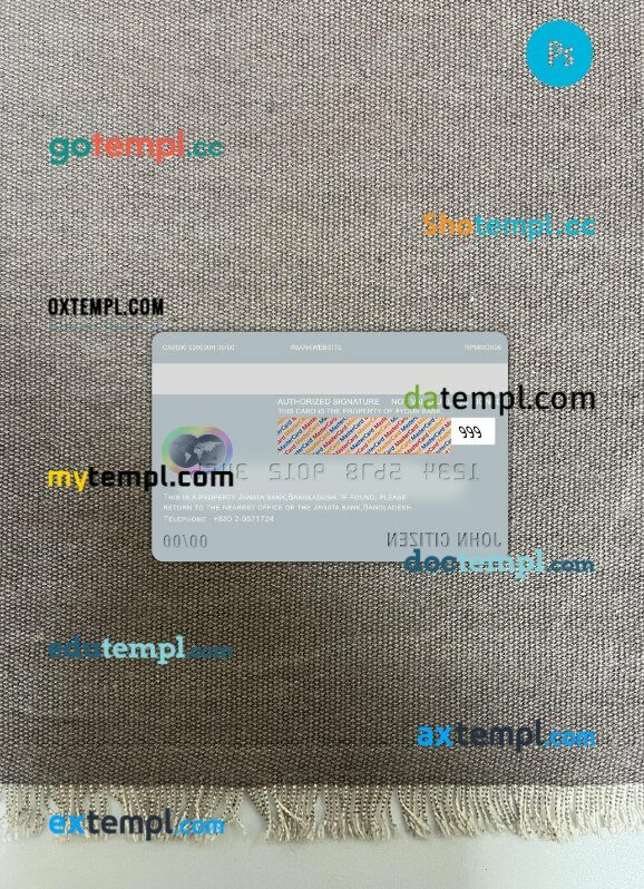 Bangladesh Janata bank mastercard PSD scan and photo taken image, 2 in 1