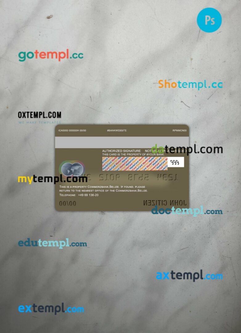 Belize Commerzbank mastercard PSD scan and photo taken image, 2 in 1
