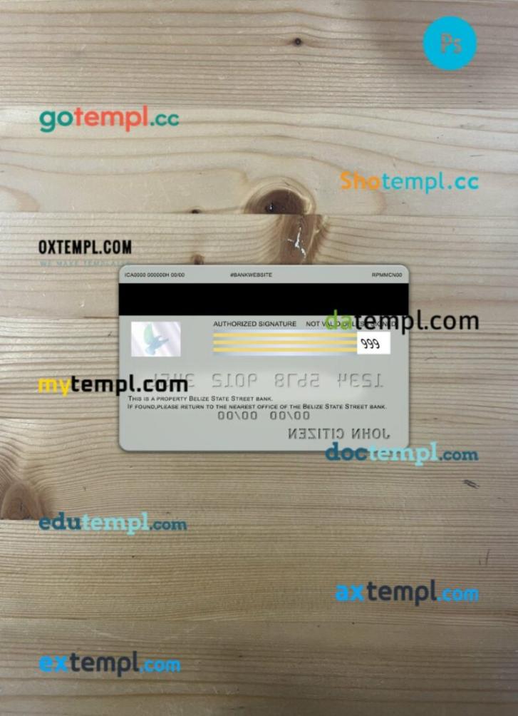 Belize State Street bank visa card PSD scan and photo-realistic ...