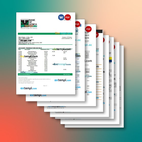 Benin bank statement 8 templates in one archive – with takeaway price