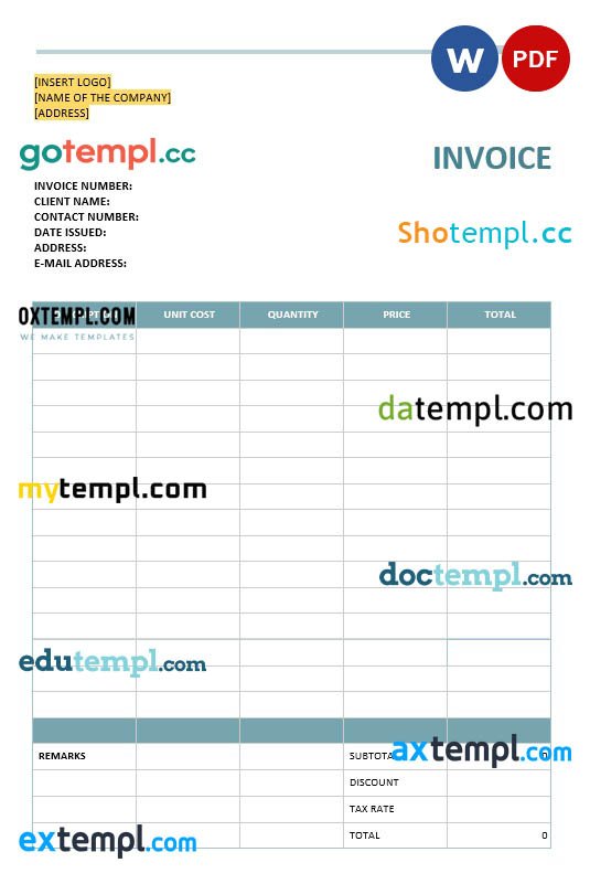 Blank Software Invoice template in word and pdf format