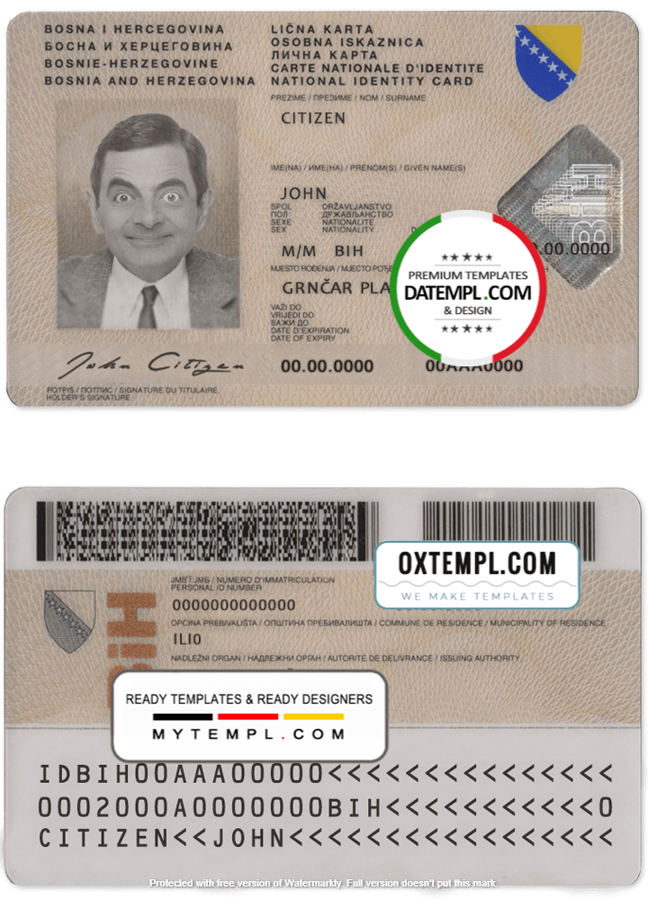 Bosnia and Herzegovina ID template in PSD format, fully editable, with ...
