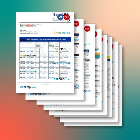 Botswana bank statement 8 templates in one record – with discount price