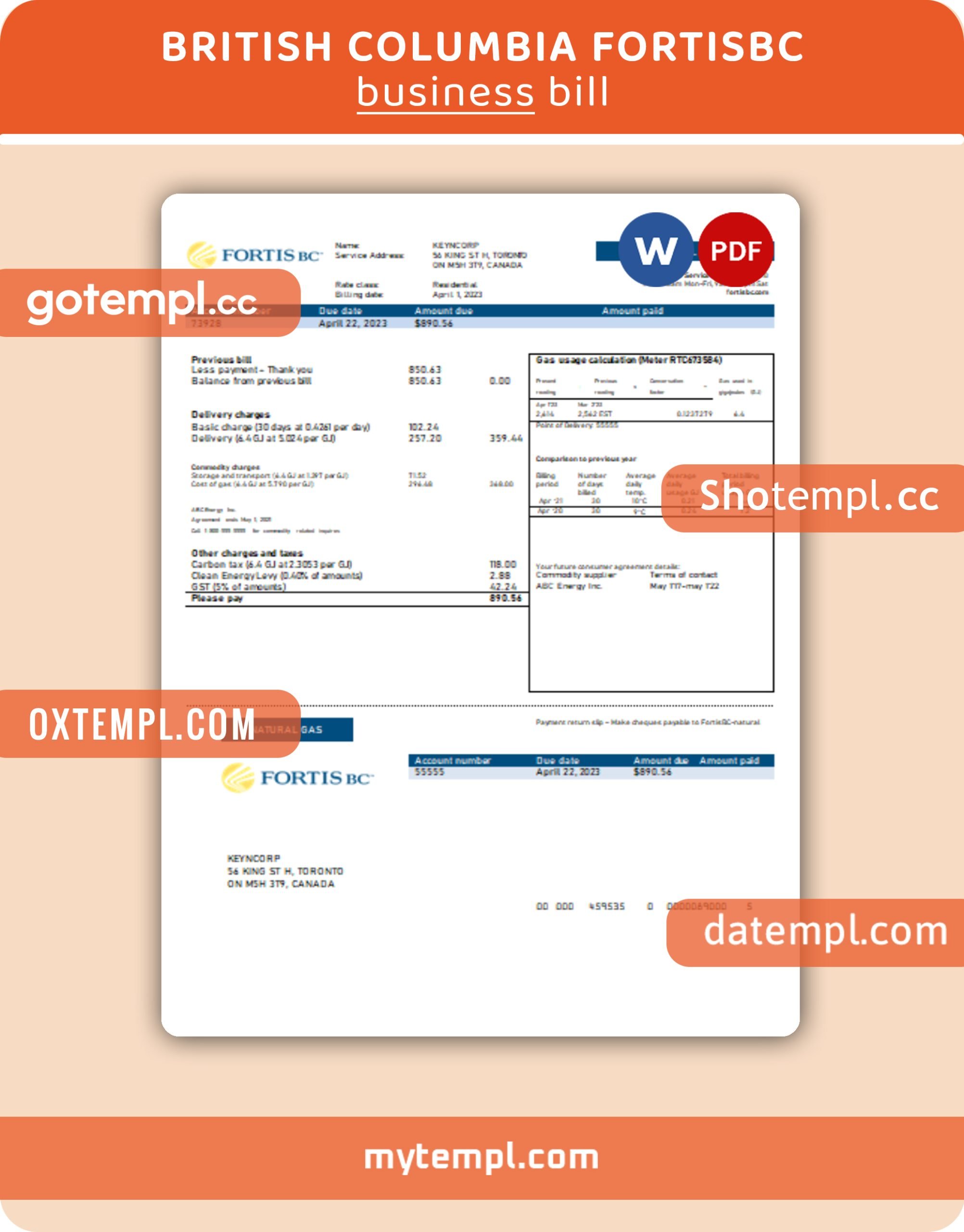 Edenor easy to fill utility business bill, Word and PDF template