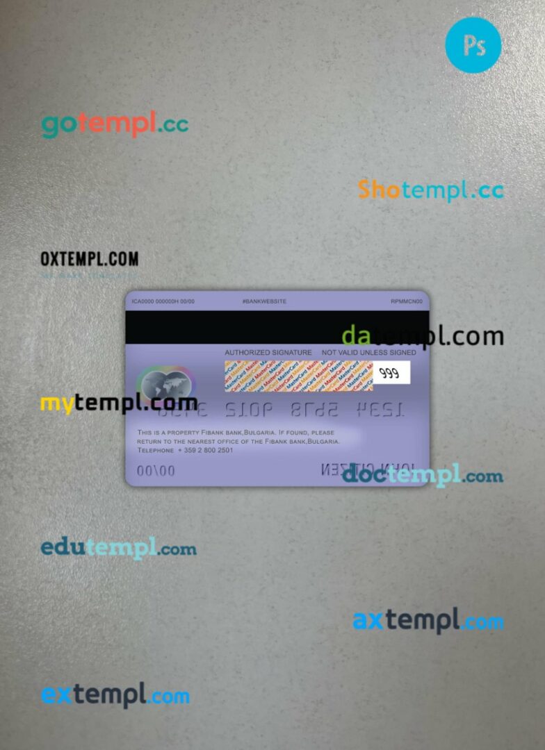 Bulgaria Fibank bank mastercard PSD scan and photo taken image, 2 in 1