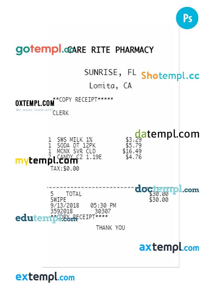 CARE RITE PHARMACY payment check PSD template