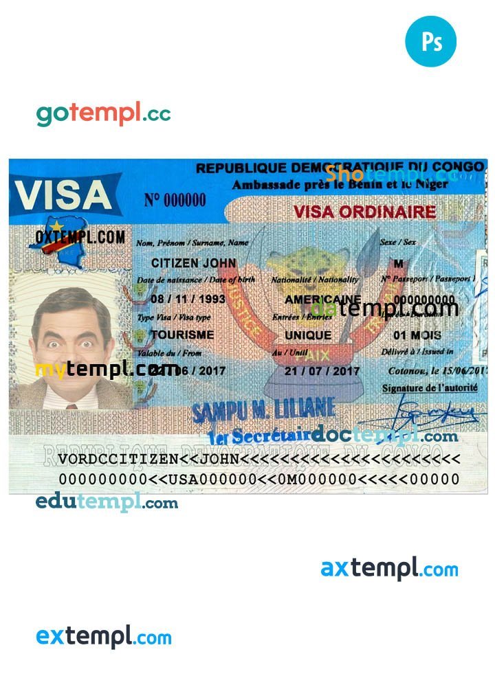 Congo tourist visa PSD template, with fonts – gotempl.cc