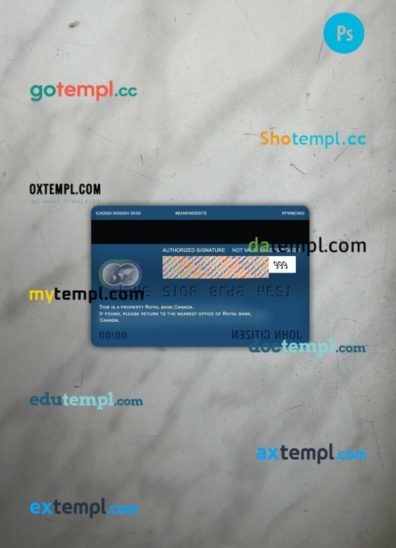 Canada Royal bank (RBC) master debit card PSD scan and photo taken ...