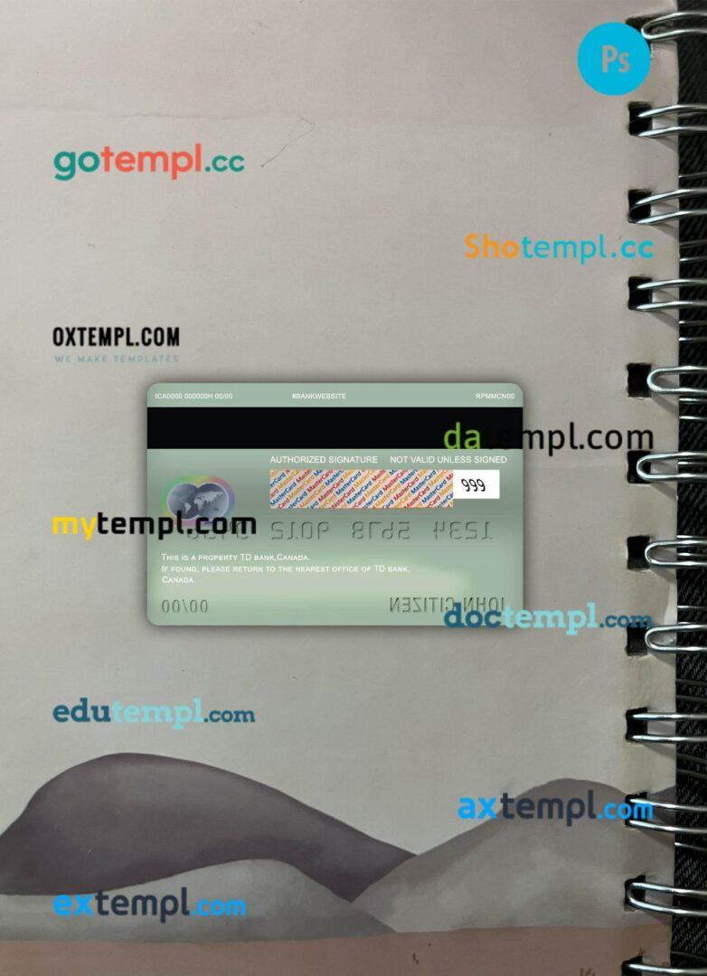 Canada TD master debit card PSD scan and photo taken image, 2 in 1