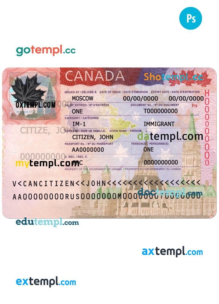 Canada visa template in PSD format, 2020 – present