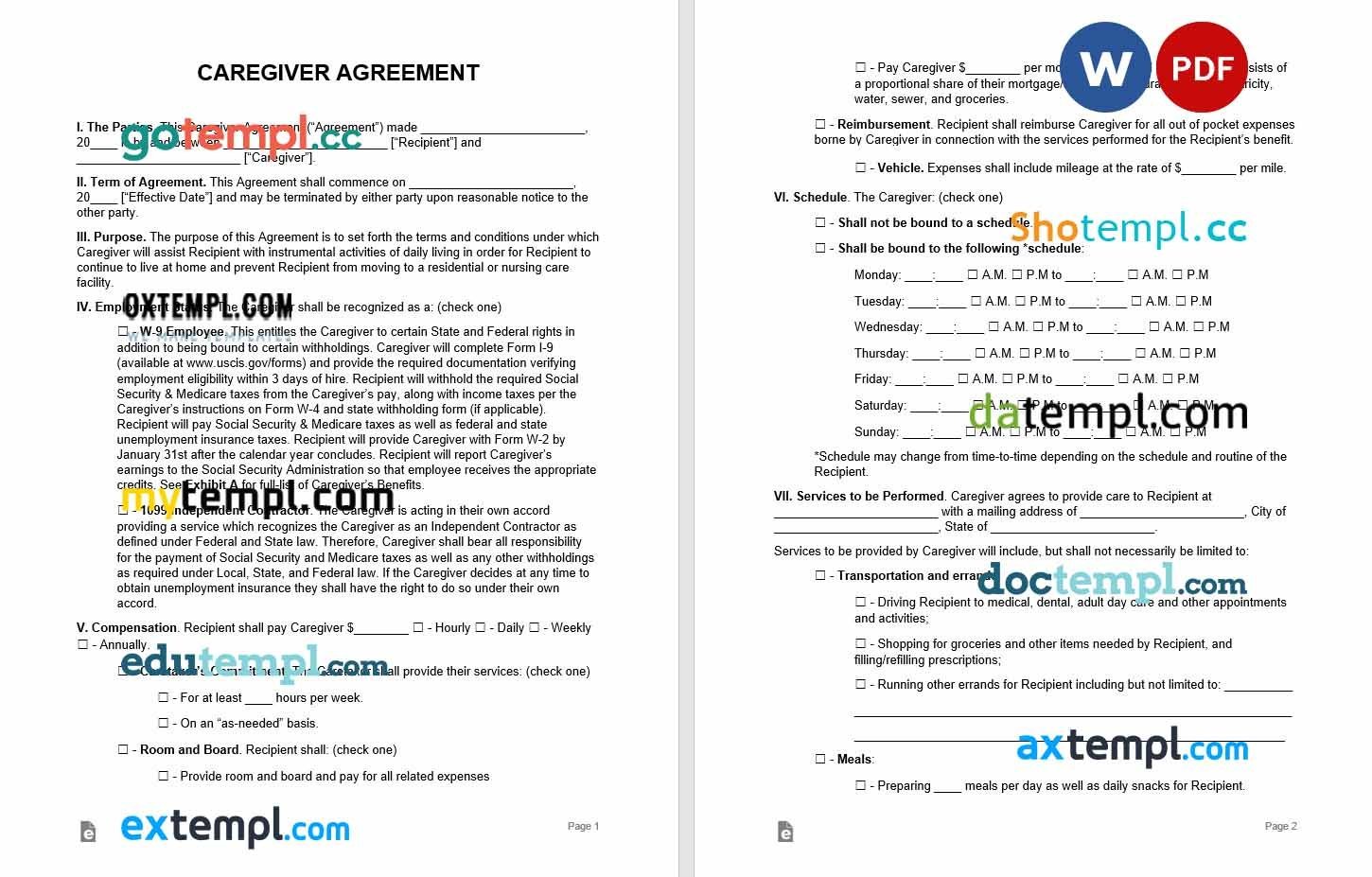 free caregiver independent contractor agreement template, Word and PDF ...