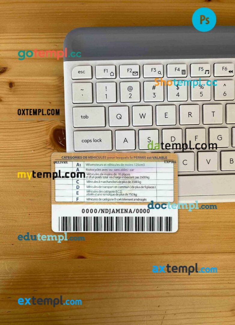 Chad Republique Dutchad driving license editable PSD files, scan look ...