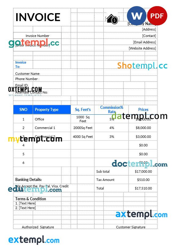 Commercial Real Estate invoice template in word and pdf format – gotempl.cc