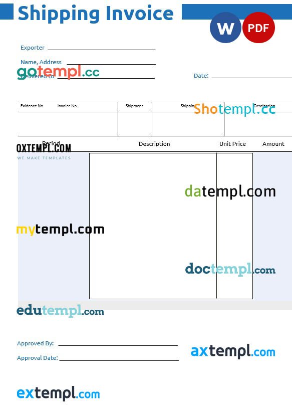 Commercial Shipping Invoice template in word and pdf format
