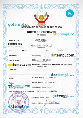 Democratic Republic of the Congo vital record birth certificate PSD ...