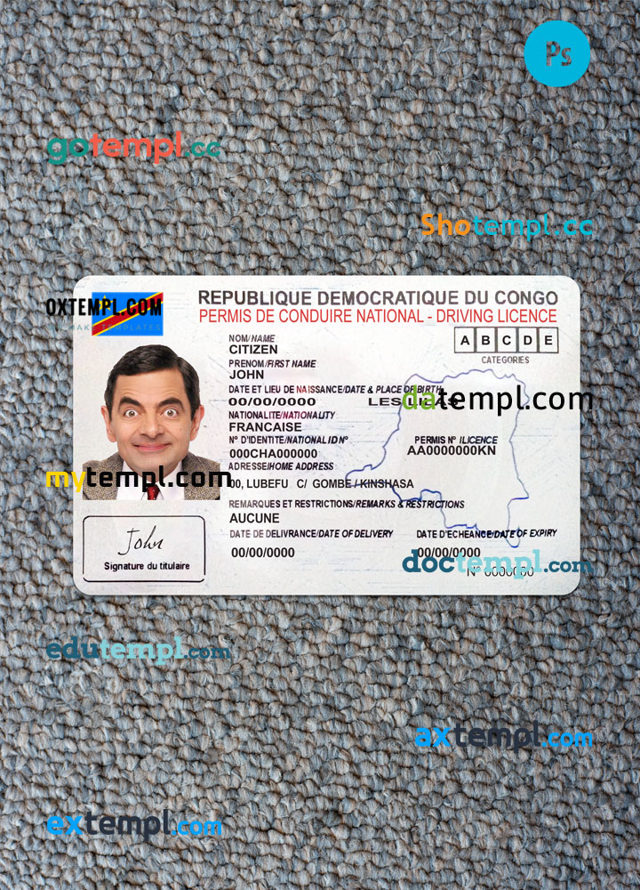 Congo national driving license editable PSD files, scan look and photo ...