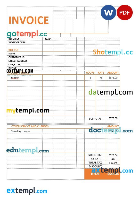 Consultancy Service Invoice template in word and pdf format – gotempl.cc