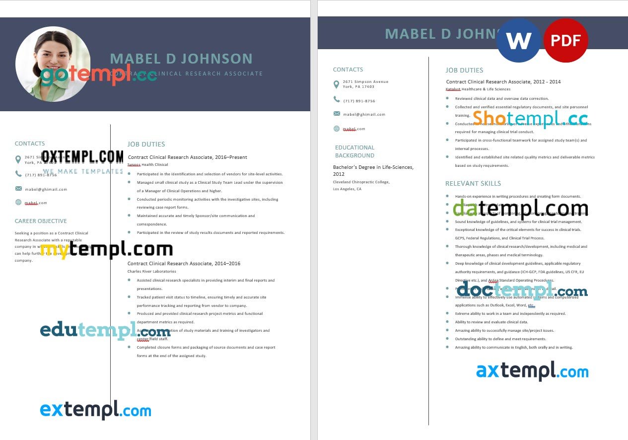 free contract clinical research associate resume template, Word and PDF ...
