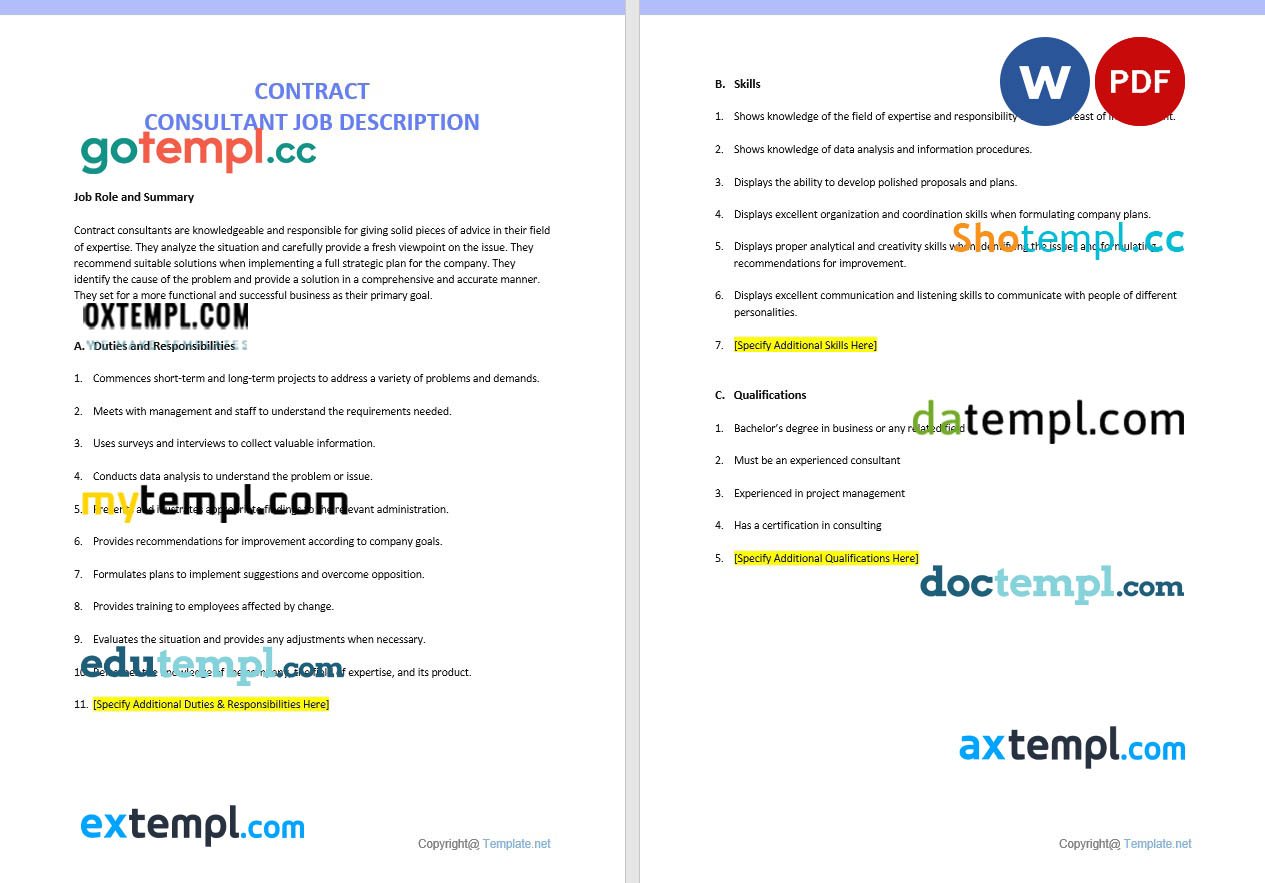 free contract consultant job ad and description template, Word and PDF ...