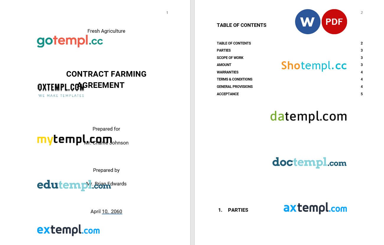 free contract farming agreement template, Word and PDF format