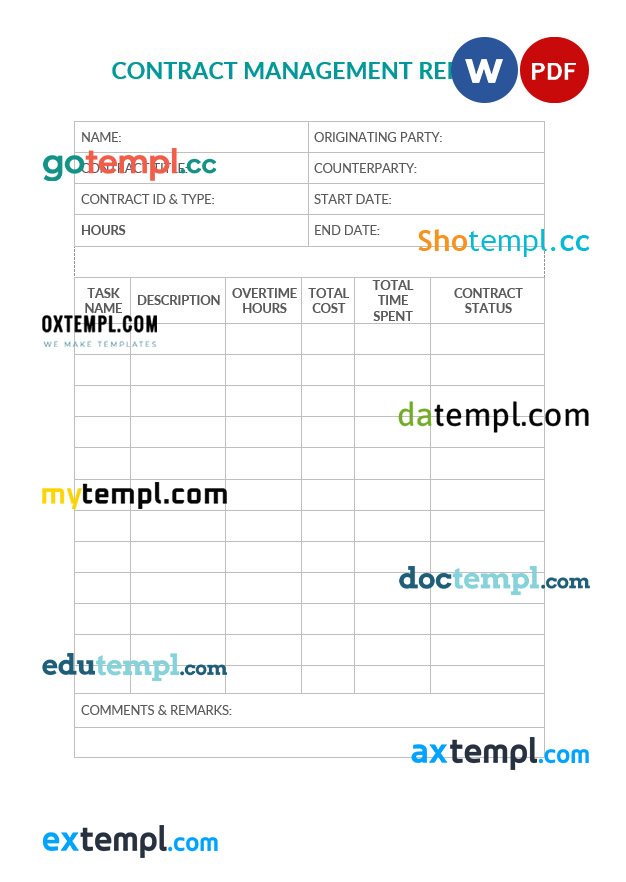 free contract management report template, Word and PDF format