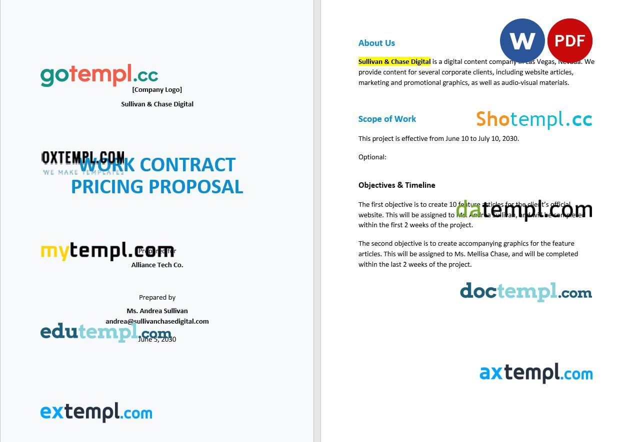 free contract pricing proposal template, Word and PDF format
