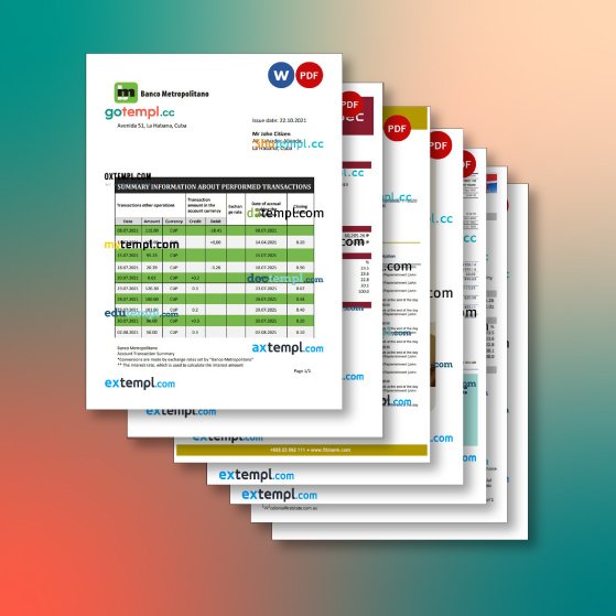 Cuba bank statement 8 templates in one file – with a sale price