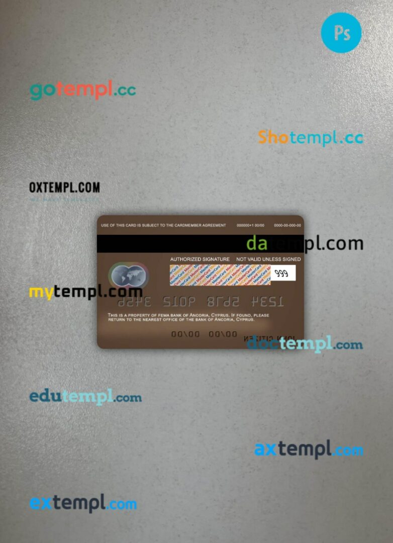 Cyprus Ancoria bank mastercard PSD scan and photo taken image, 2 in 1