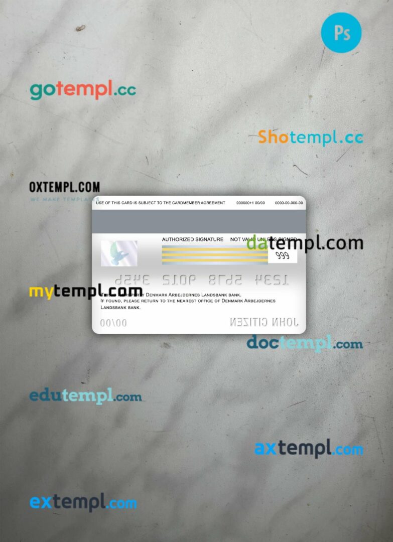 Denmark Arbejdernes landsbank bank visa debit card PSD scan and photo ...