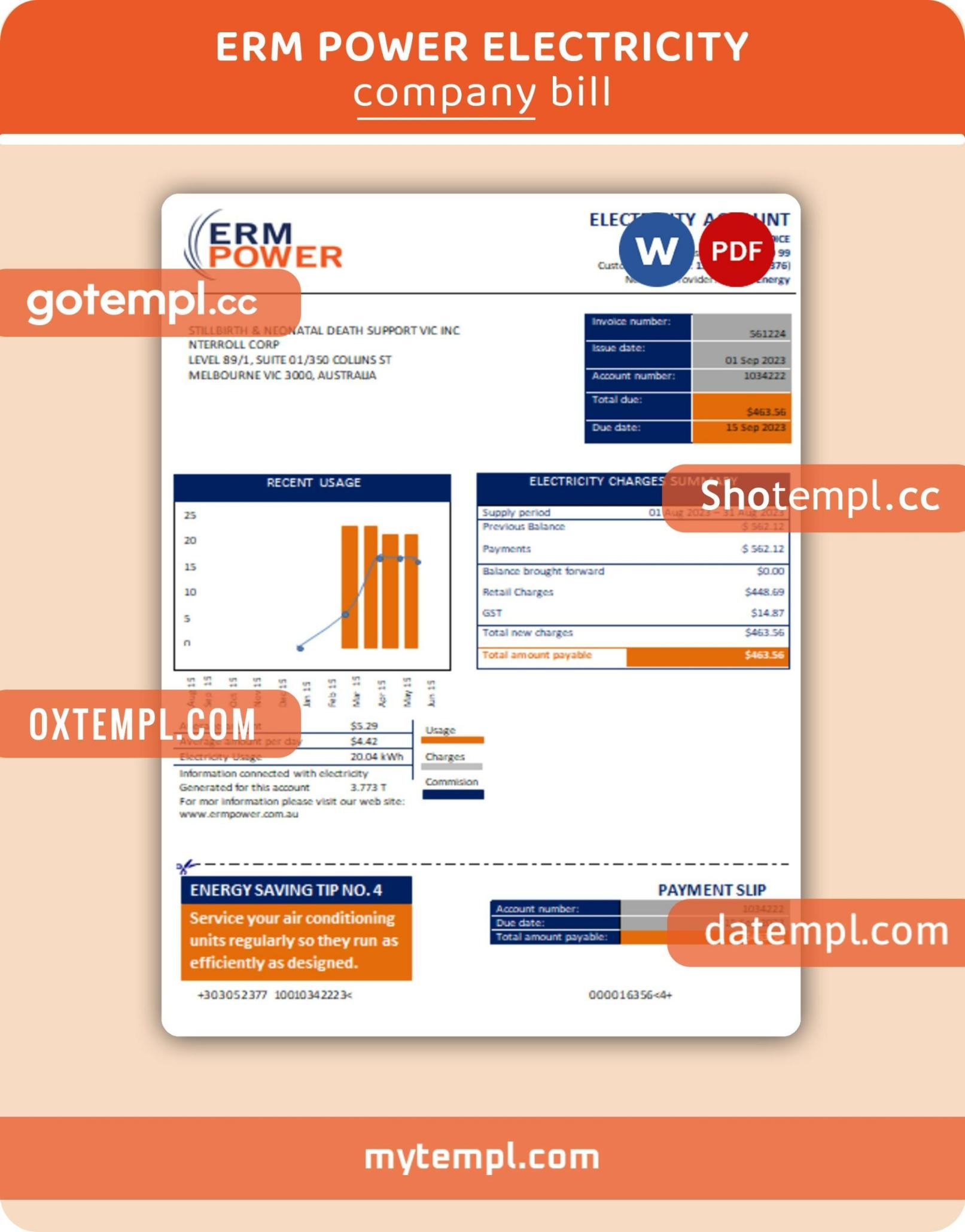 Erm Power electricity proof of address utility business bill, Word and ...