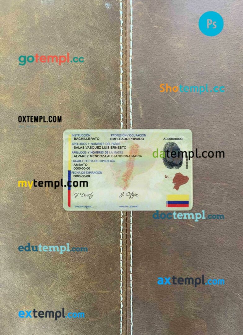 Ecuador ID card editable PSD files, scan and photo taken image, 2 in 1 ...