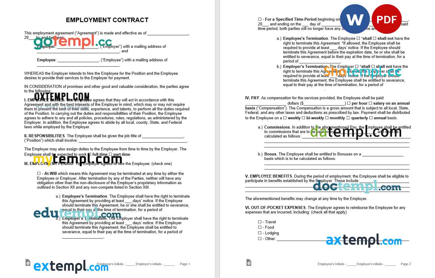 free employment contract agreement template, Word and PDF format ...