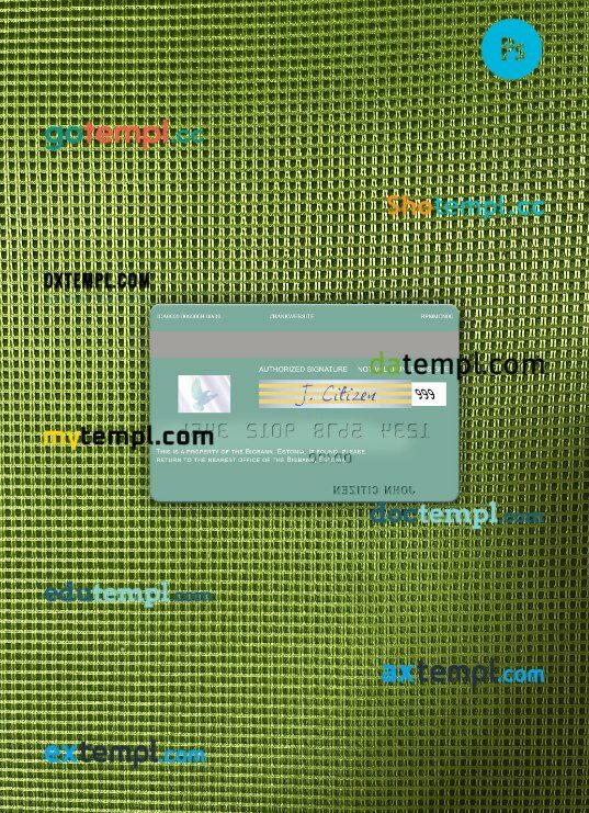 Estonia Bigbank visa debit card PSD scan and photo-realistic snapshot ...