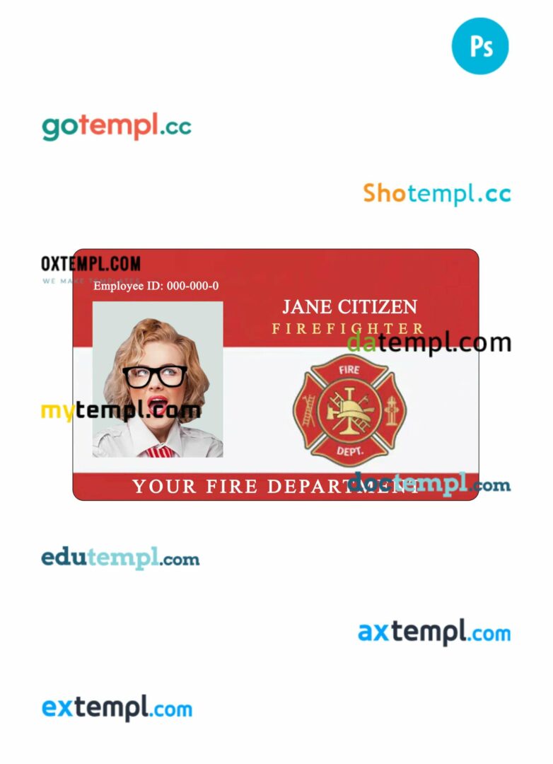 Fire department ID card PSD template, version 3
