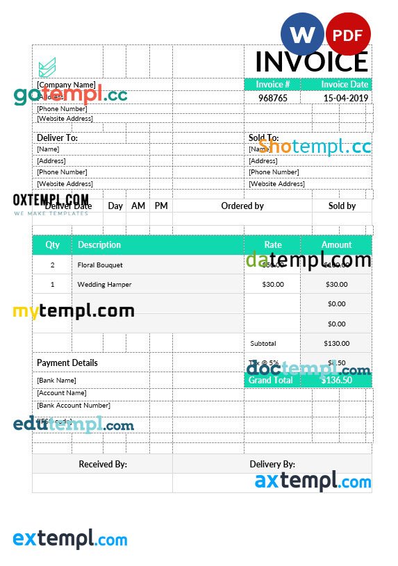 Flower Shop Invoice template in word and pdf format – gotempl.cc