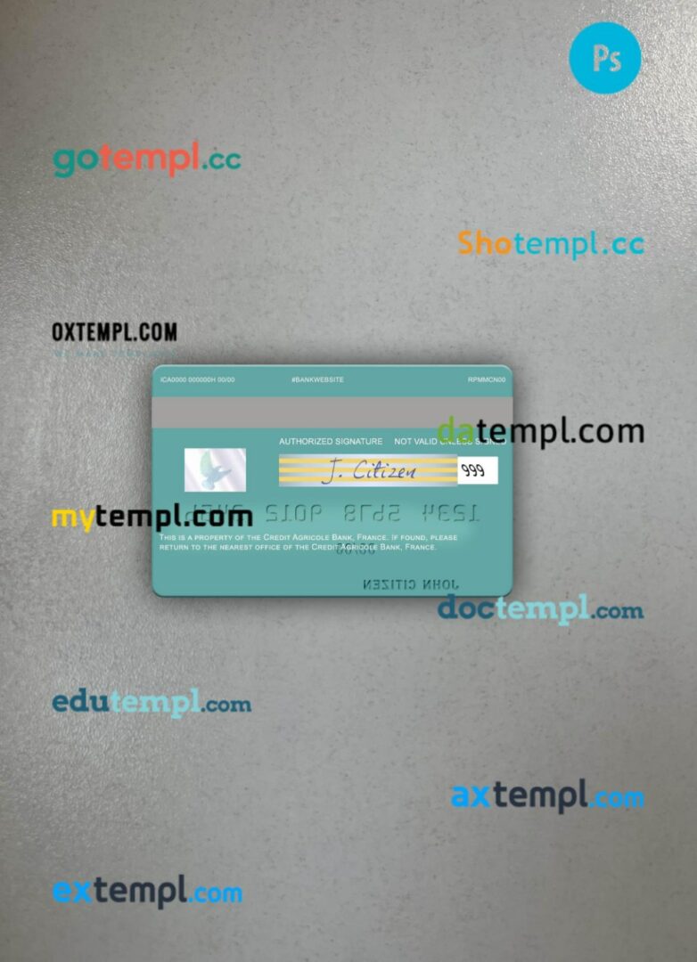 France Credit Agricole Bank visa debit card PSD scan and photo ...