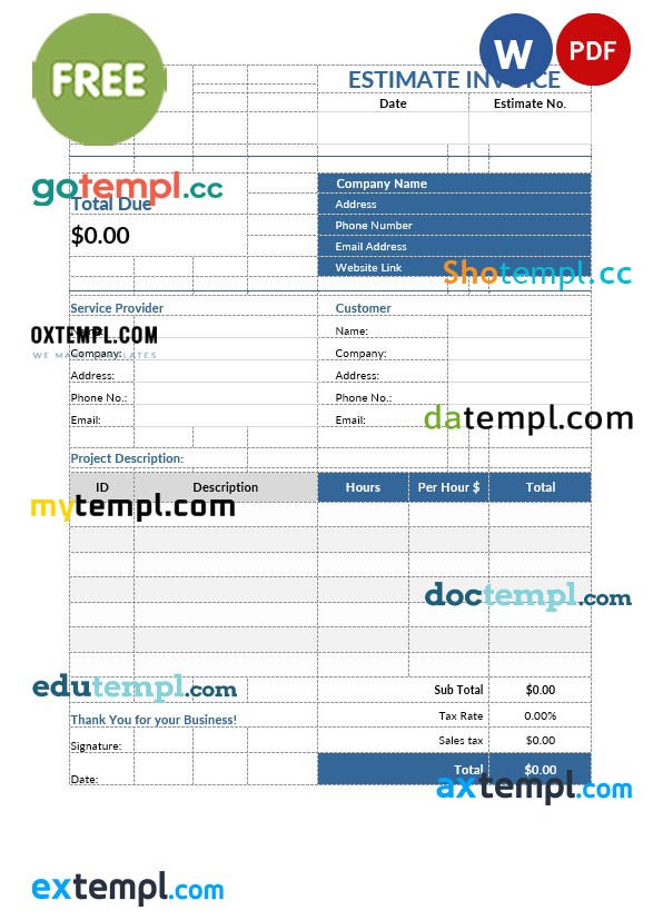 Free Estimate Invoice template in word and pdf format