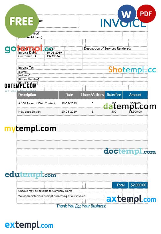 Freelance writer invoice template in word and pdf format