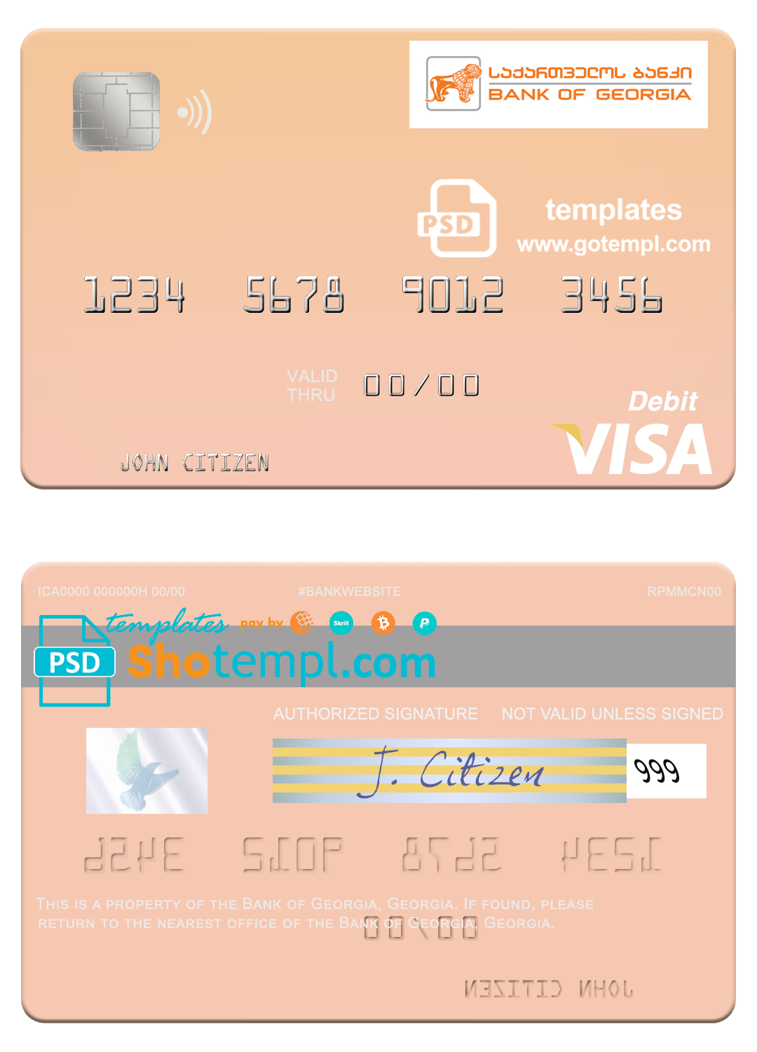 Georgia Bank of Georgia visa debit card template in PSD format – gotempl.cc