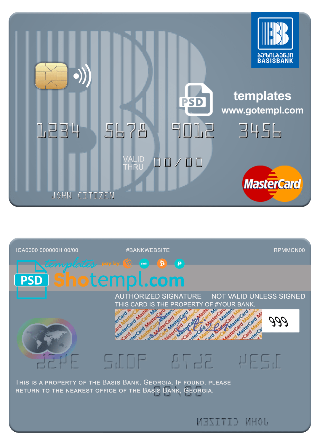 Georgia Basis Bank mastercard template in PSD format