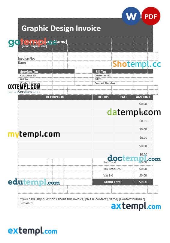 Graphic design invoice template in word and pdf format