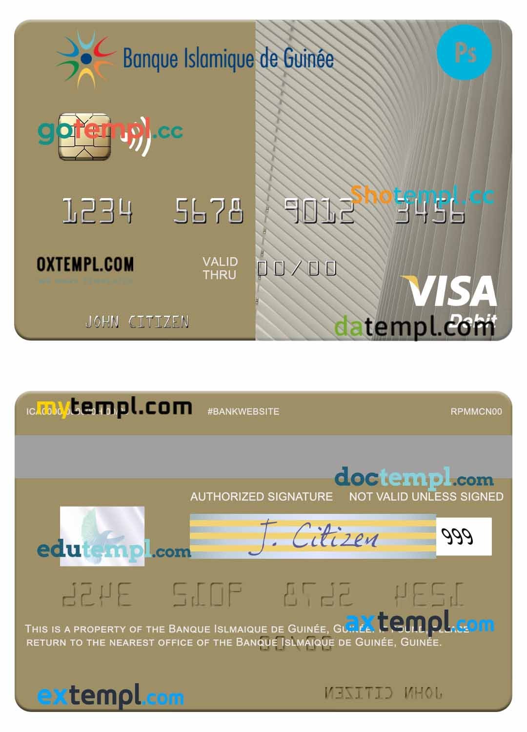 Guinea Banque Islmaique de Guinée visa card fully editable template in ...